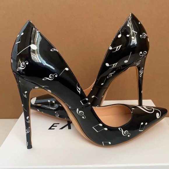 Unbranded | Shoes | New Ladies Black Patent Leather Musical Note Closed ...